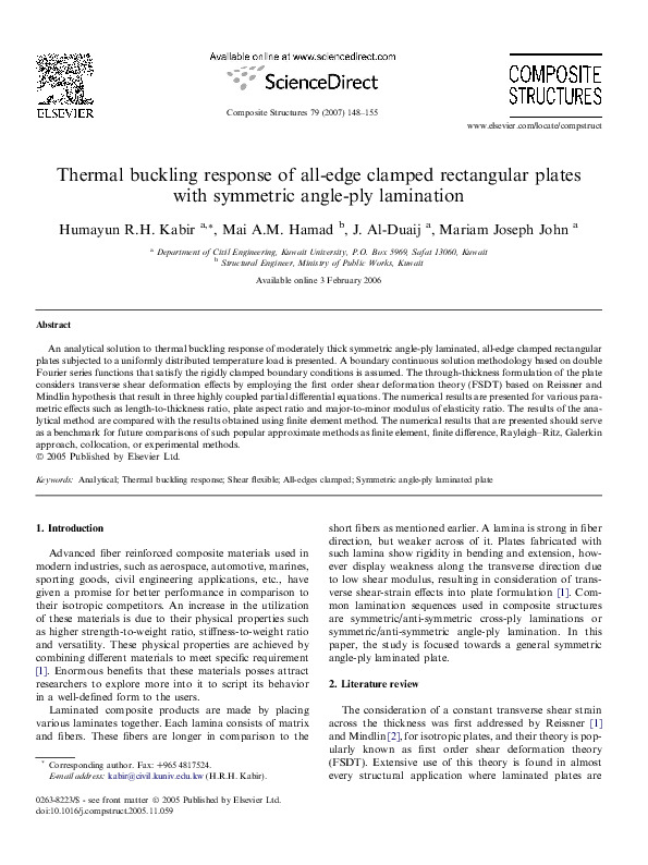 (PDF) Thermal buckling response of all-edge clamped rectangular plates ...