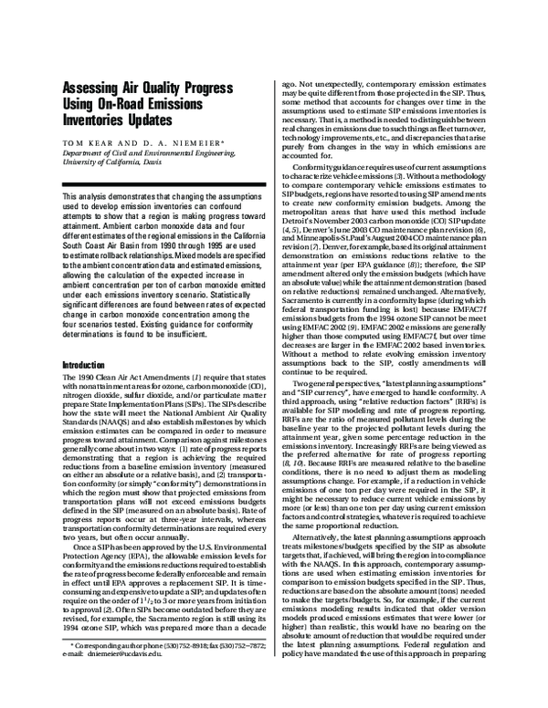 (PDF) Assessing Air Quality Progress Using On-Road Emissions ...