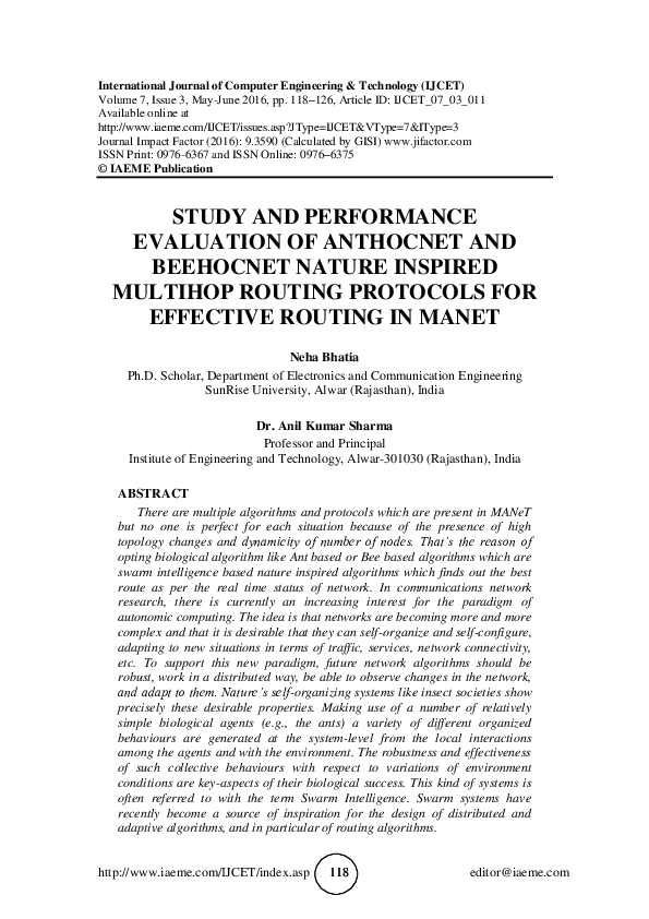 (PDF) STUDY AND PERFORMANCE EVALUATION OF ANTHOCNET AND BEEHOCNET ...