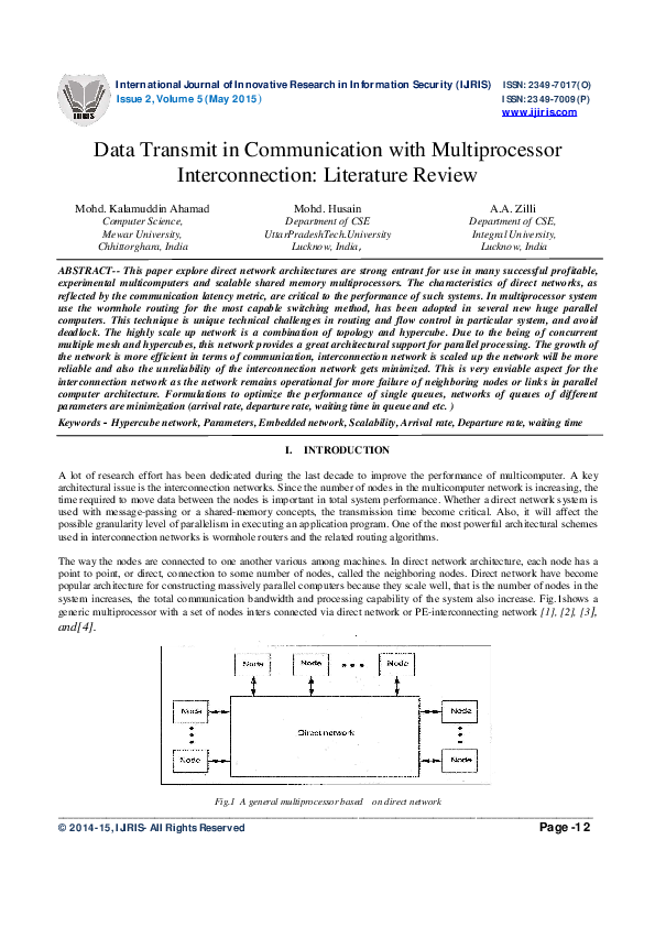 Pdf Data Transmit In Communication With Multiprocessor Interconnection Literature Review