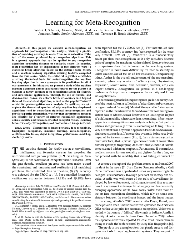 (PDF) Learning for Meta-Recognition