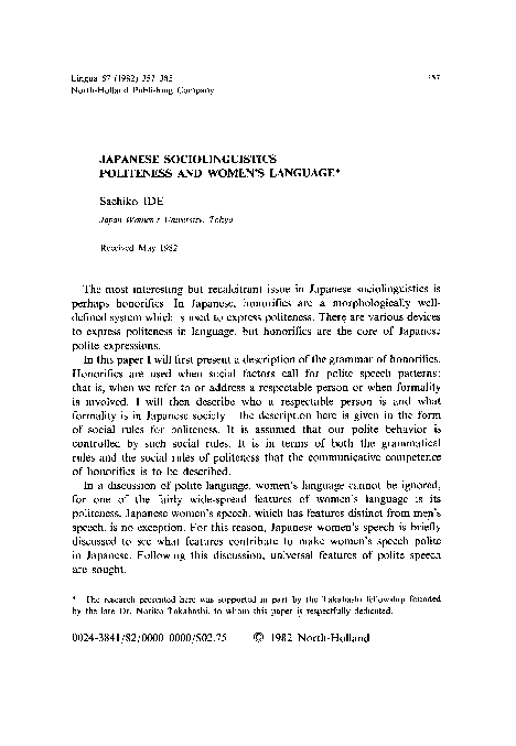 (PDF) Japanese sociolinguistics politeness and women's language