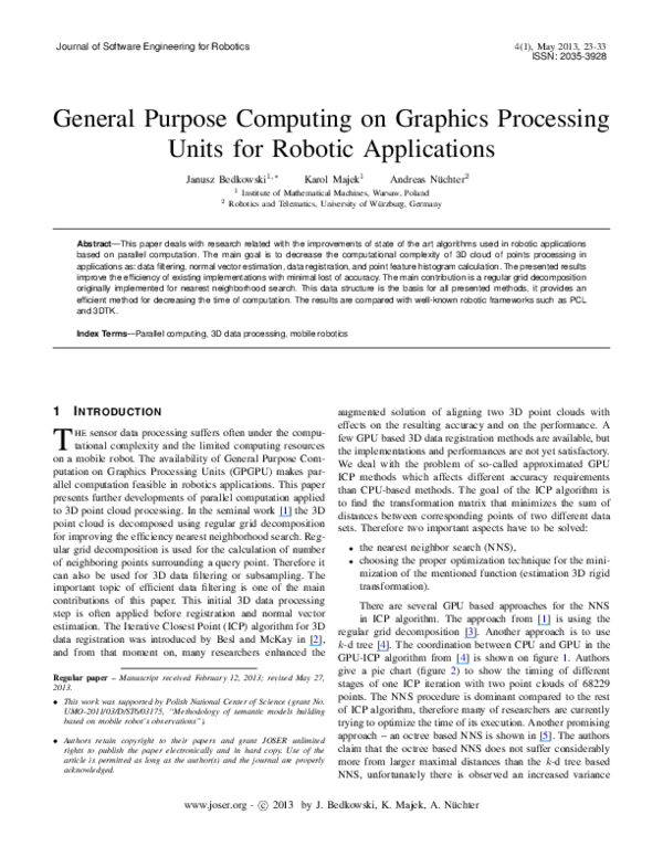 (PDF) General Purpose Computing on Graphics Processing Units for Robotic Applications