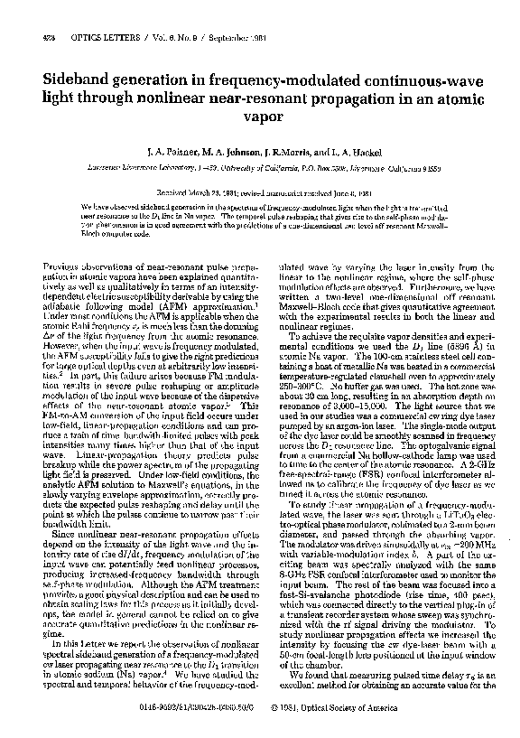 Pdf Sideband Generation In Frequency Modulated Continuous Wave Light Through Nonlinear Near