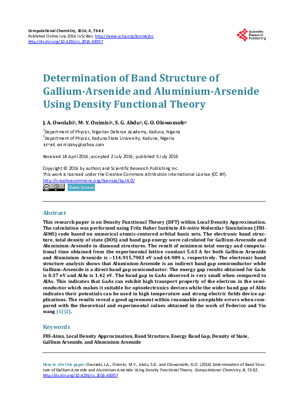 (PDF) Determination of Band Structure of Gallium-Arsenide and Aluminium ...