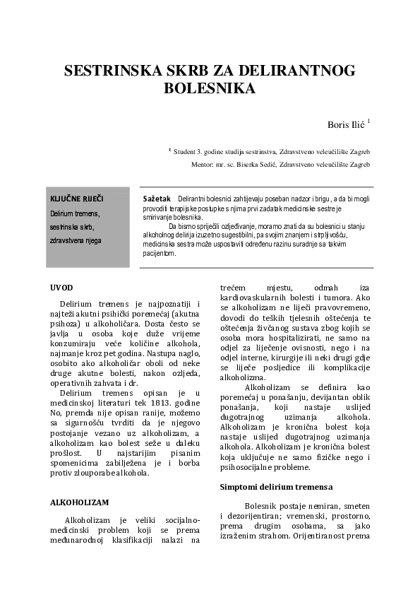 (PDF) Sestrinska skrb za delirantnog bolesnika