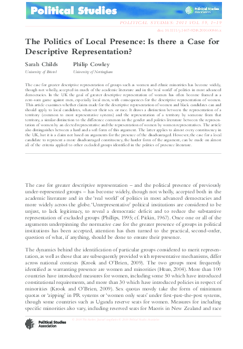 (PDF) The Politics of Local Presence: Is there a Case for Descriptive ...