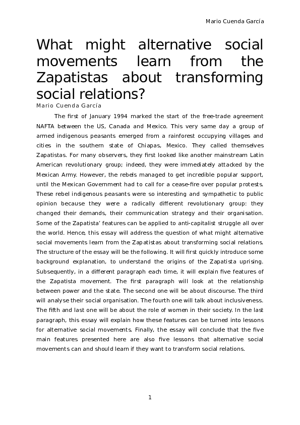 (DOC) What might alternative social movements learn from the Zapatistas ...