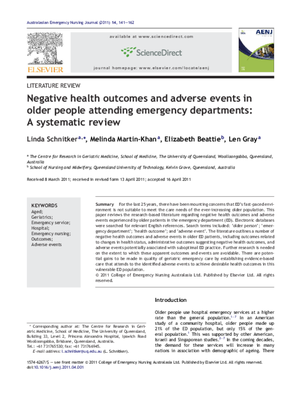 (PDF) Negative health outcomes and adverse events in older people ...
