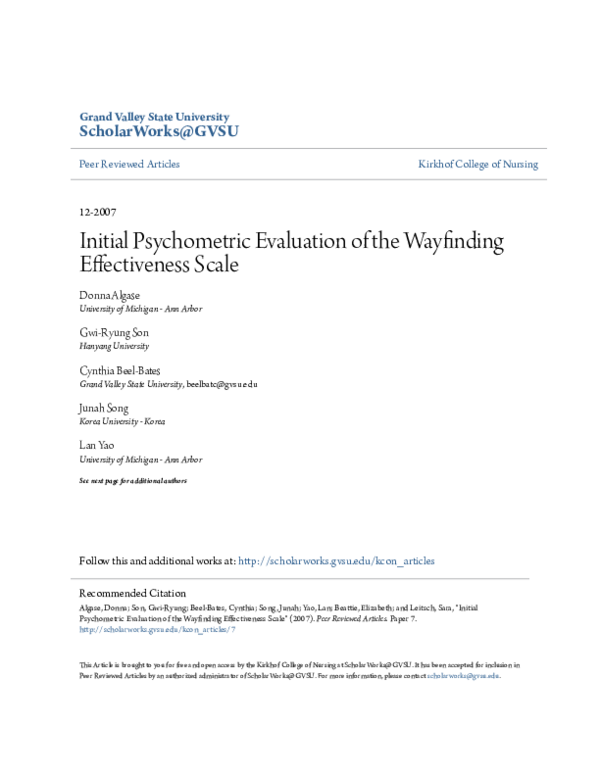 (PDF) Initial Psychometric Evaluation of the Wayfinding Effectiveness Scale