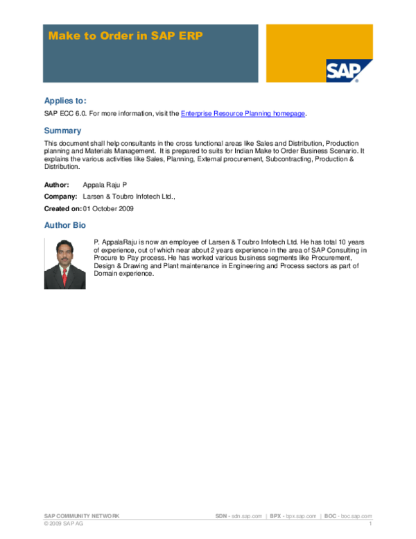 (PDF) SAP COMMUNITY NETWORK Make to Order in SAP ERP