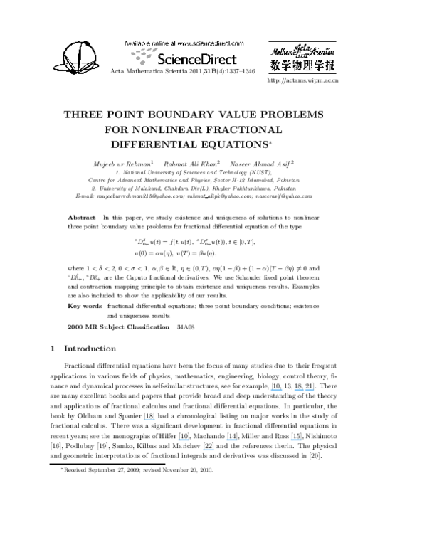 Pdf Three Point Boundary Value Problems For Nonlinear Fractional Differential Equations