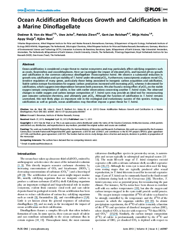 (PDF) Ocean Acidification Reduces Growth and Calcification in a Marine ...