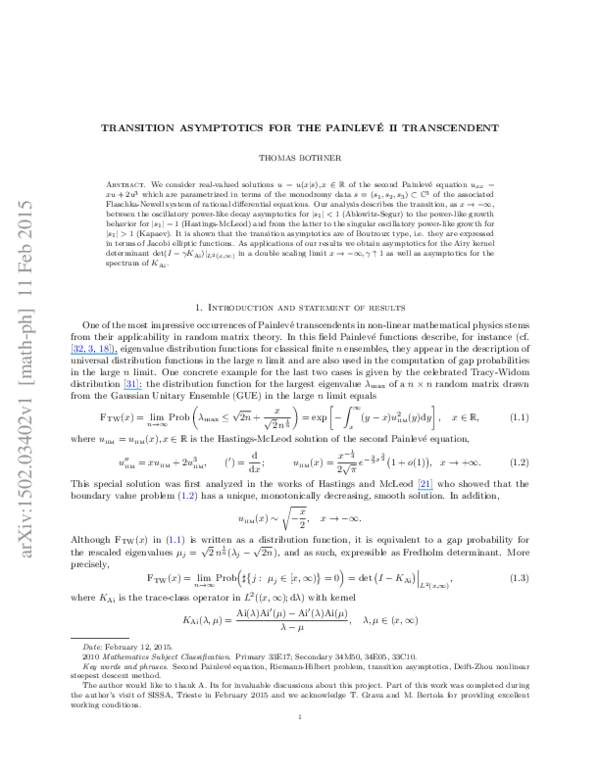 (PDF) Transition Asymptotics for the Painlev e II Transcendent | Thomas Bothner - Academia.edu