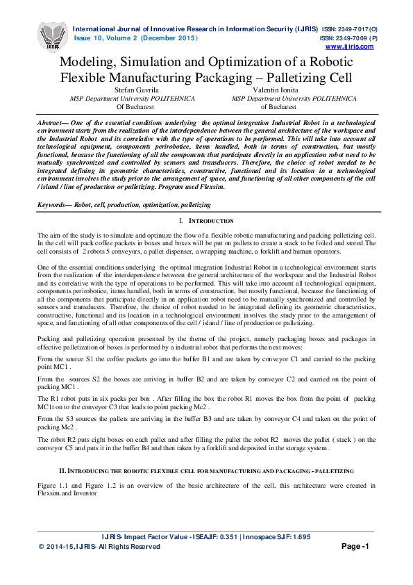 (PDF) Modeling, Simulation and Optimization of a Robotic Flexible Manufacturing Packaging ...