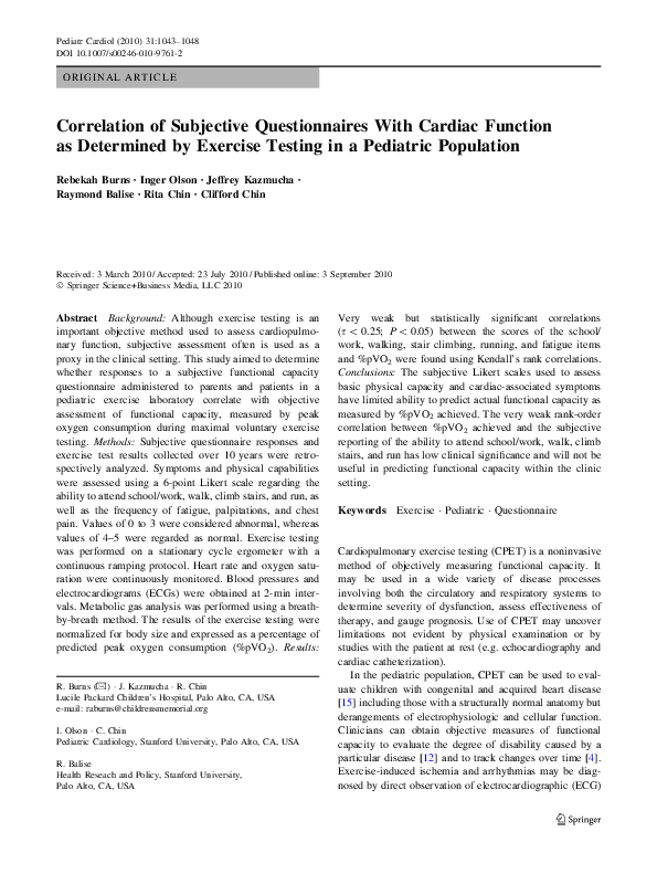 (PDF) Correlation of Subjective Questionnaires With Cardiac Function as ...