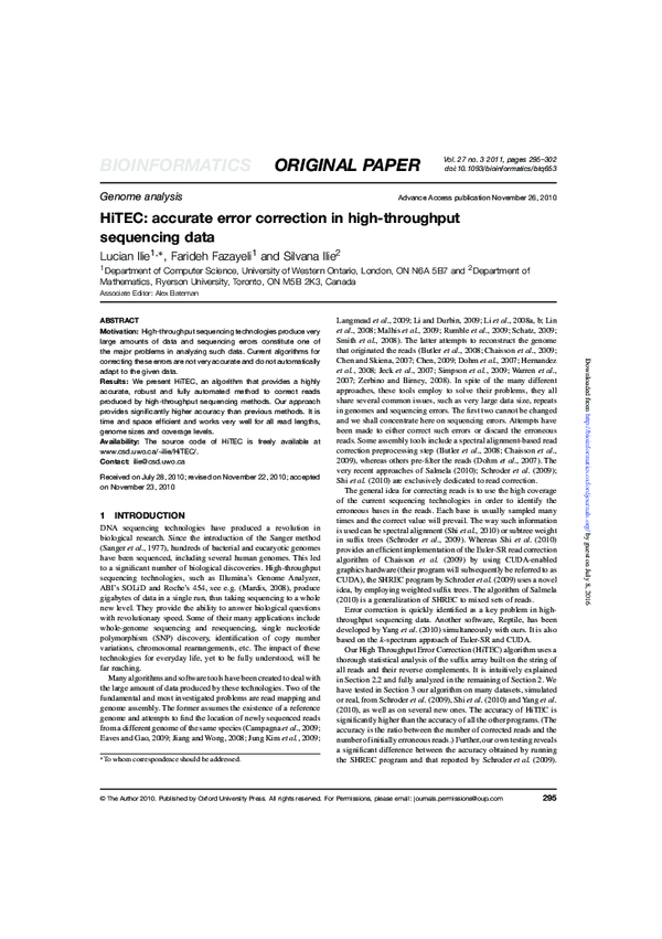 (PDF) HiTEC: accurate error correction in high-throughput sequencing data