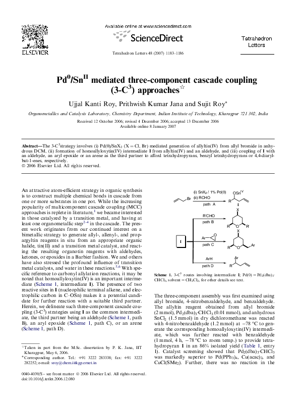 (PDF) Pd 0/Sn II mediated three-component cascade coupling (3-C 3 ...