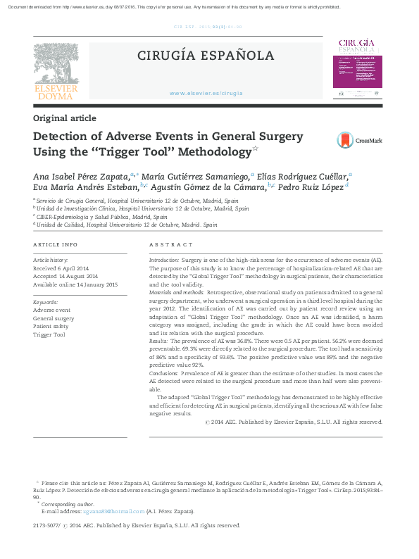 Pdf Detection Of Adverse Events In General Surgery Using The “trigger Tool” Methodology