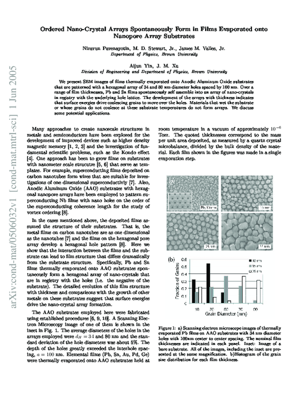 (PDF) Ordered Nano-Crystal Arrays Spontaneously Form in Films Evaporated onto Nanopore Array ...
