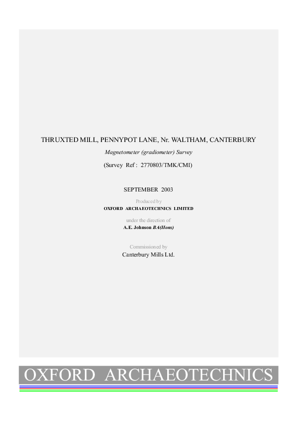 (PDF) Thruxted Mill, Waltham, Canterbury, Kent. Geophysical Report. 2003