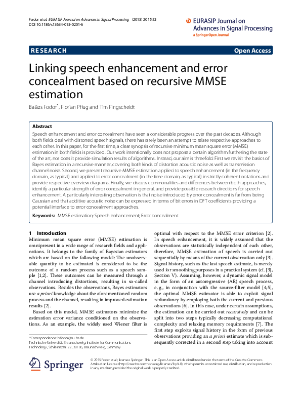Pdf Linking Speech Enhancement And Error Concealment Based On