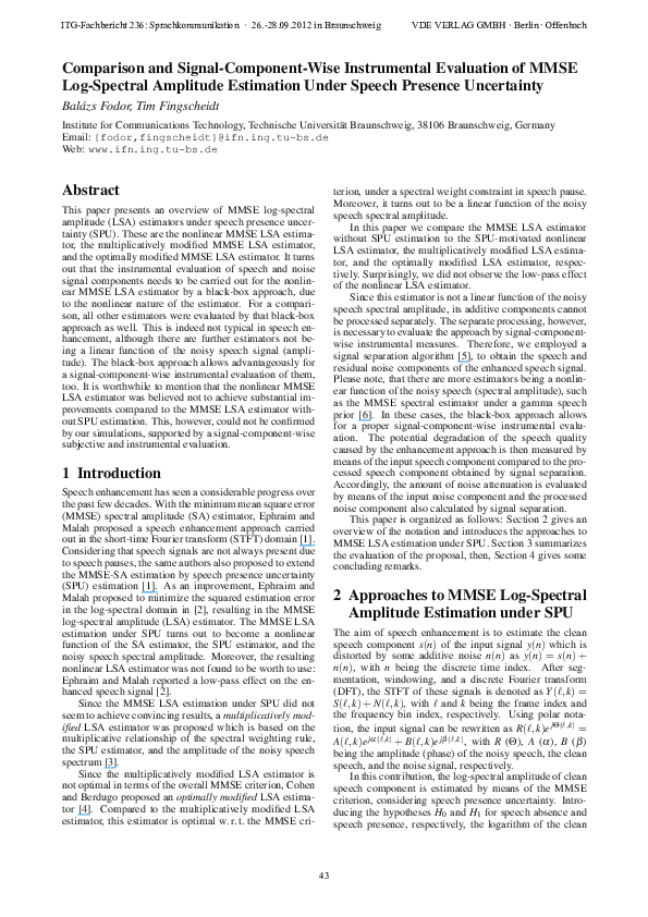 Pdf Mmse Log Spectral Amplitude Estimator For Multiple Interferences