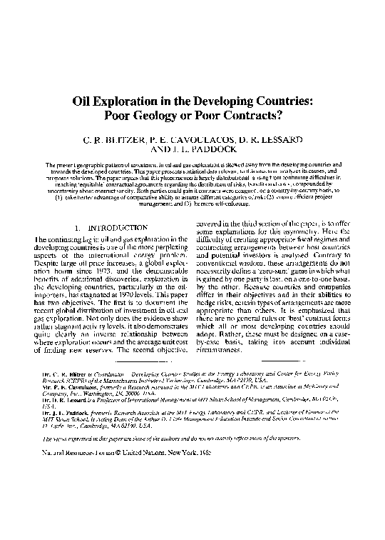 (PDF) Oil Exploration in the Developing Countries: Poor Geology or Poor ...