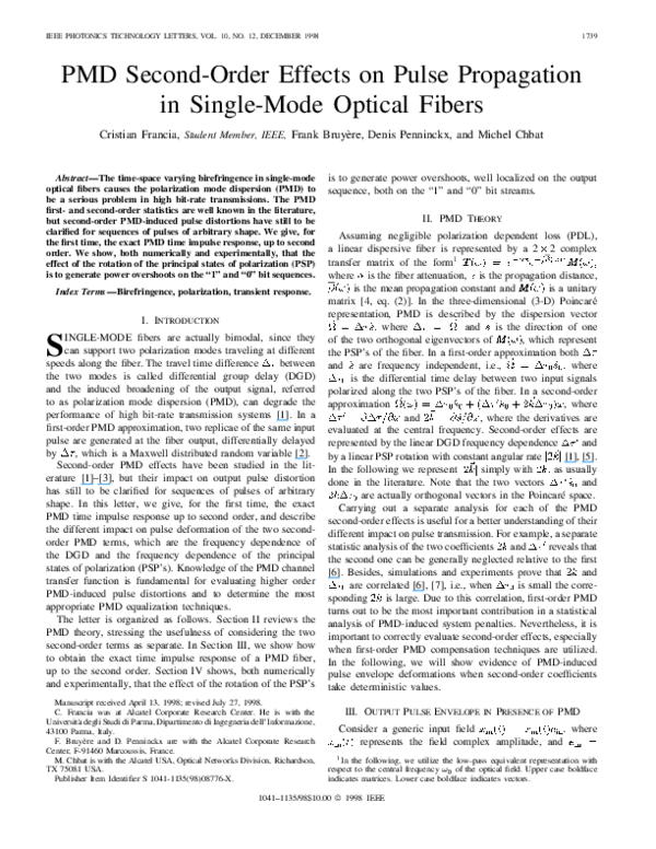 (PDF) PMD second-order effects on pulse propagation in single-mode ...