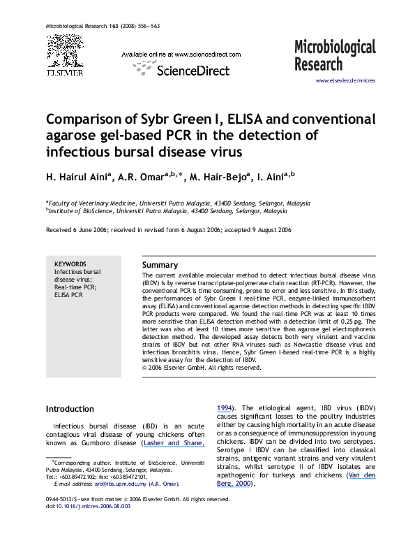 (PDF) Comparison of Sybr Green I, ELISA and conventional agarose gel ...