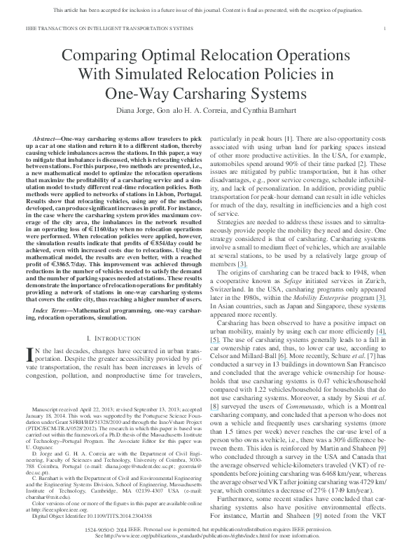 Pdf Comparing Optimal Relocation Operations With Simulated Relocation Policies In One Way
