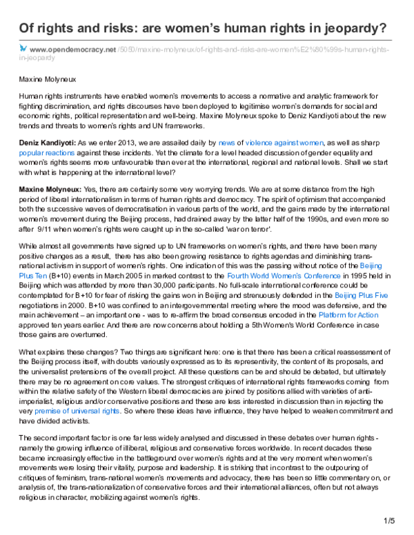 (PDF) Of rights and risks: are women's human rights in jeopardy?of ...