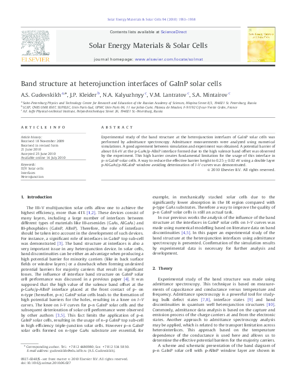 (PDF) Band structure at heterojunction interfaces of GaInP solar cells