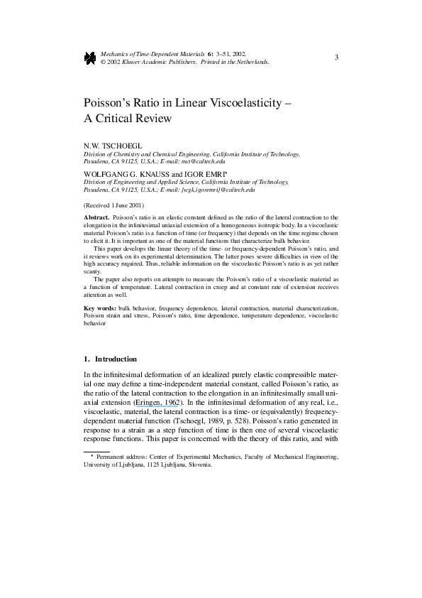 Pdf Poissons Ratio In Linear Viscoelasticity A Critical Review