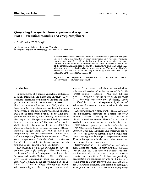 (PDF) Generating line spectra from experimental responses. Part I ...