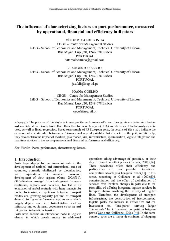 (PDF) The influence of characterizing factors on port performance ...