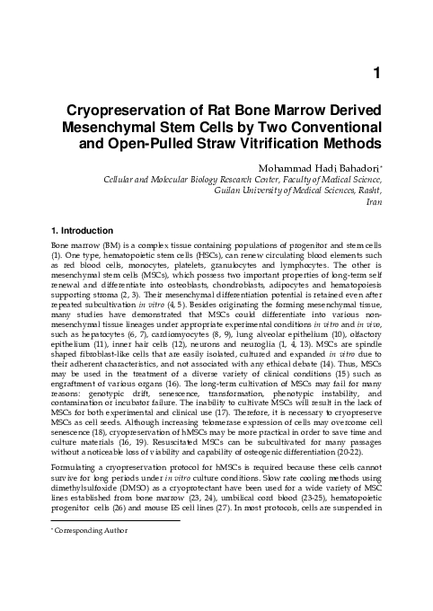 (PDF) Cryopreservation of Rat Bone Marrow Derived Mesenchymal Stem ...