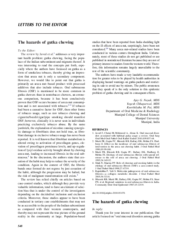 (PDF) The hazards of gutka chewing