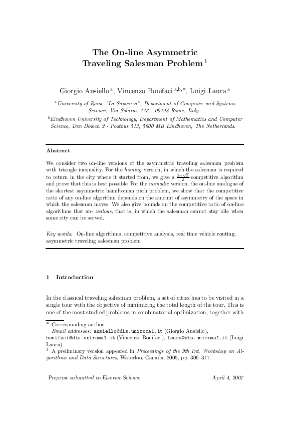 (PDF) The On-line Asymmetric Traveling Salesman Problem