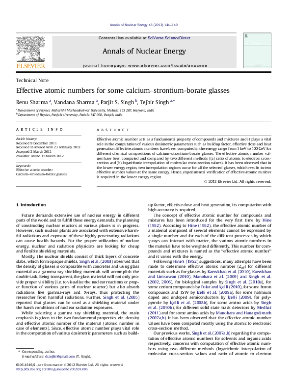 (PDF) Effective atomic numbers for some calcium–strontium-borate glasses