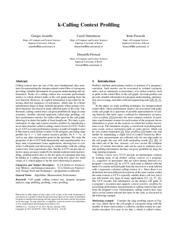 (PDF) k-Calling Context Forest for Profiling