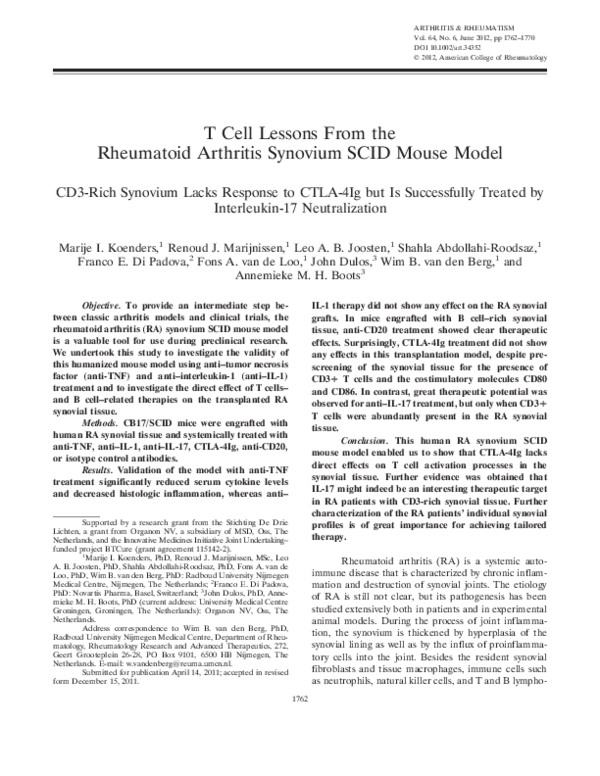 (PDF) T cell lessons from the rheumatoid arthritis synovium SCID mouse ...