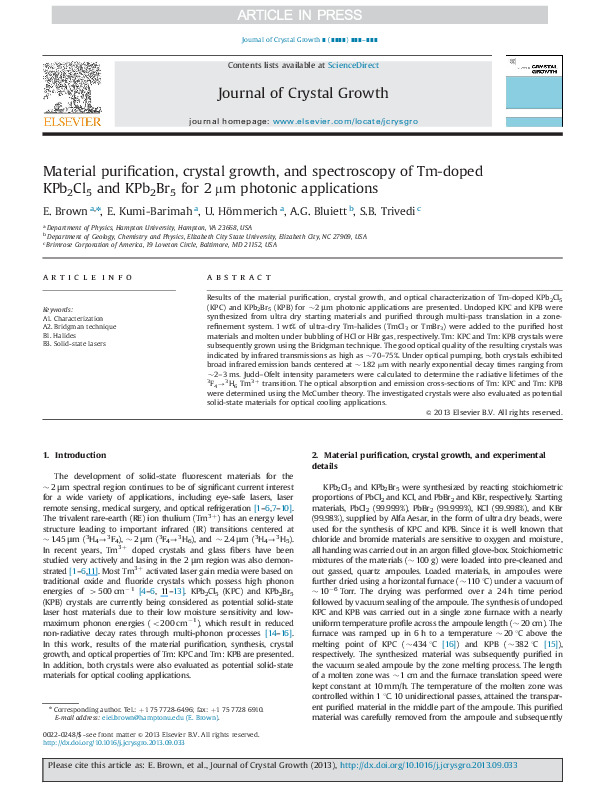 (PDF) Crystal growth and characterization of undoped and Dy-doped TlPb2Br5 for infrared lasers ...