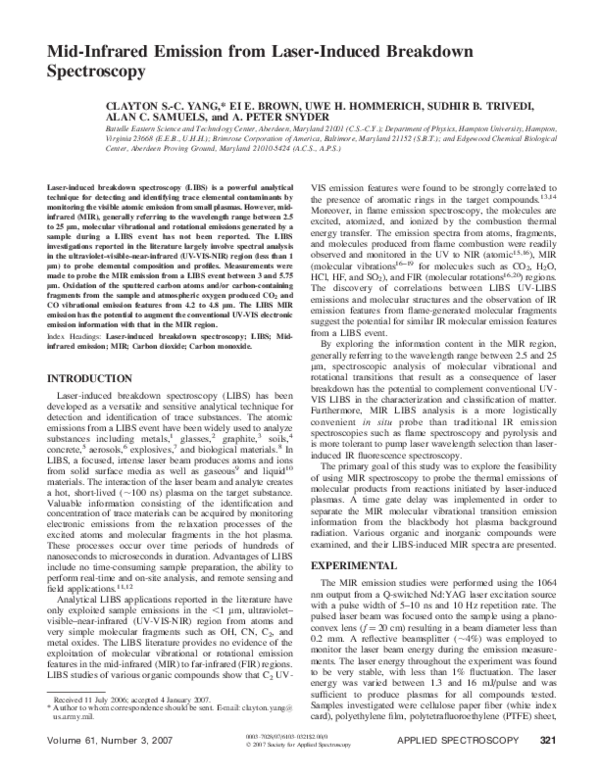 (PDF) Mid-Infrared Emission from Laser-Induced Breakdown Spectroscopy ...