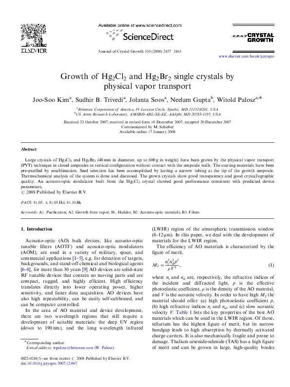 (PDF) Growth of Hg2Cl2 and Hg2Br2 single crystals by physical vapor ...