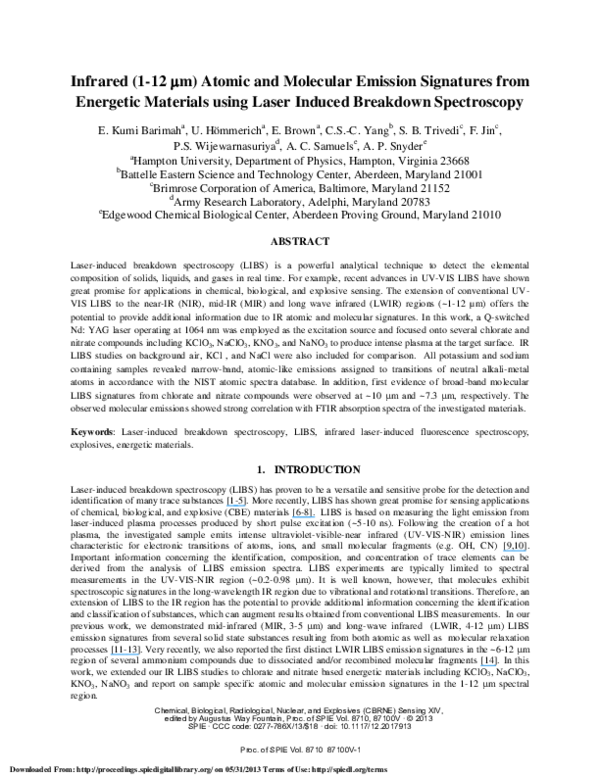 (PDF) Infrared (1-12 μm) atomic and molecular emission signatures from ...