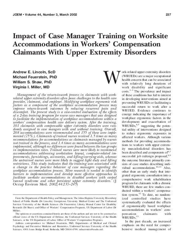 (PDF) Impact of Case Manager Training on Worksite Accommodations in ...
