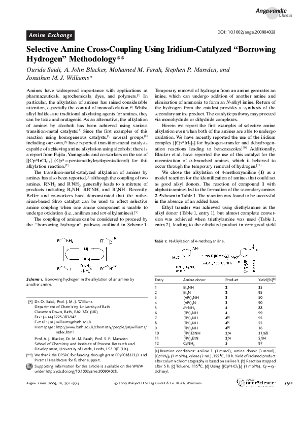 (PDF) Selective Amine Cross-Coupling Using Iridium-Catalyzed “Borrowing ...