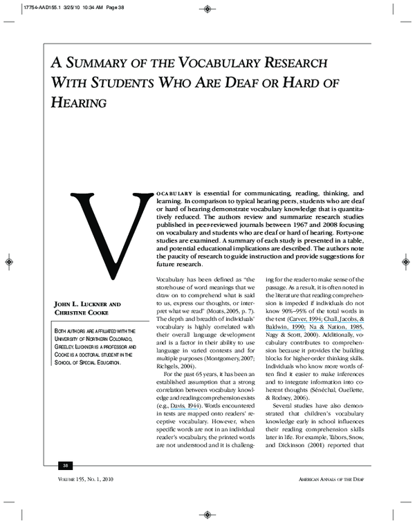 (PDF) A Summary of the Vocabulary Research With Students Who Are Deaf ...