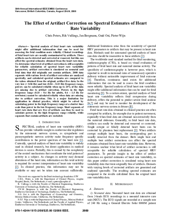 Pdf The Effect Of Artifact Correction On Spectral Estimates Of Heart Rate Variability